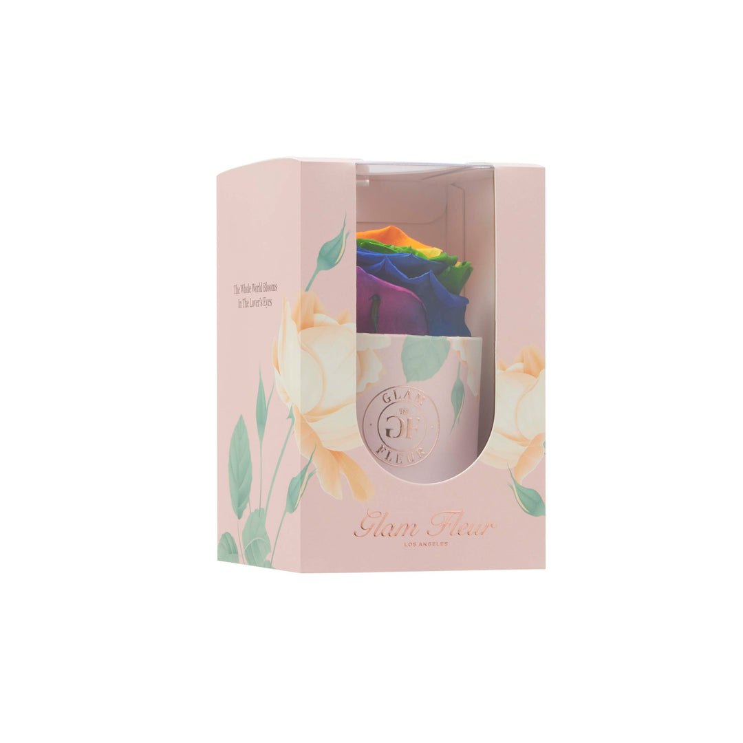 Rainbow Long Lasting Rose in Blanche Uno Box - Glam Fleur®