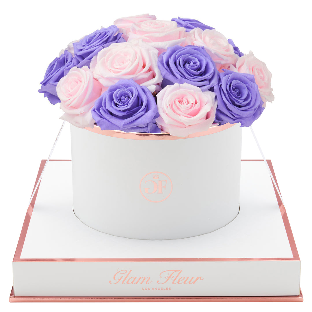 Violet & Baby Pink Blanche Round Preserved Rose - Glam Fleur