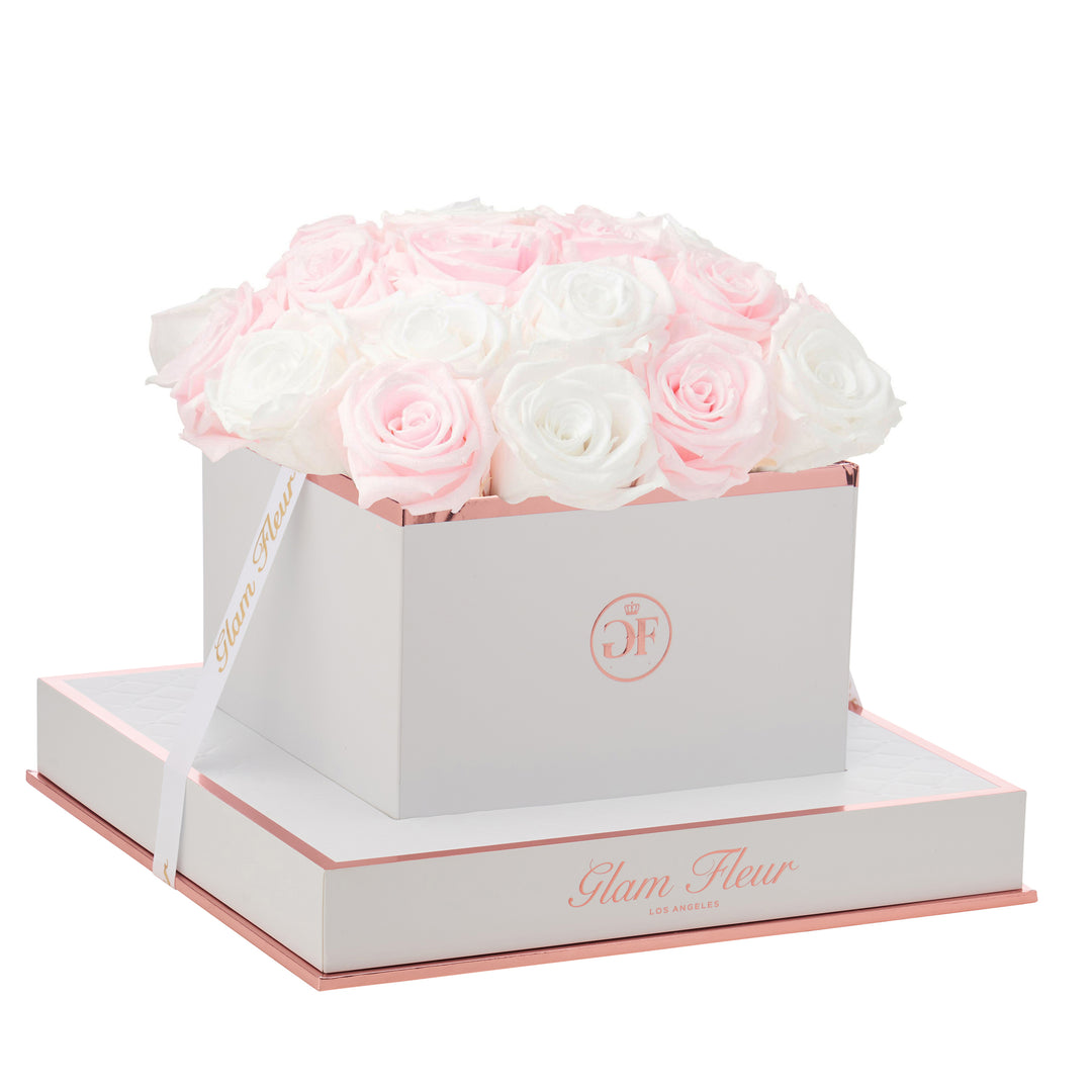 Blanche Square Baby Pink & White Preserved Rose - Glam Fleur