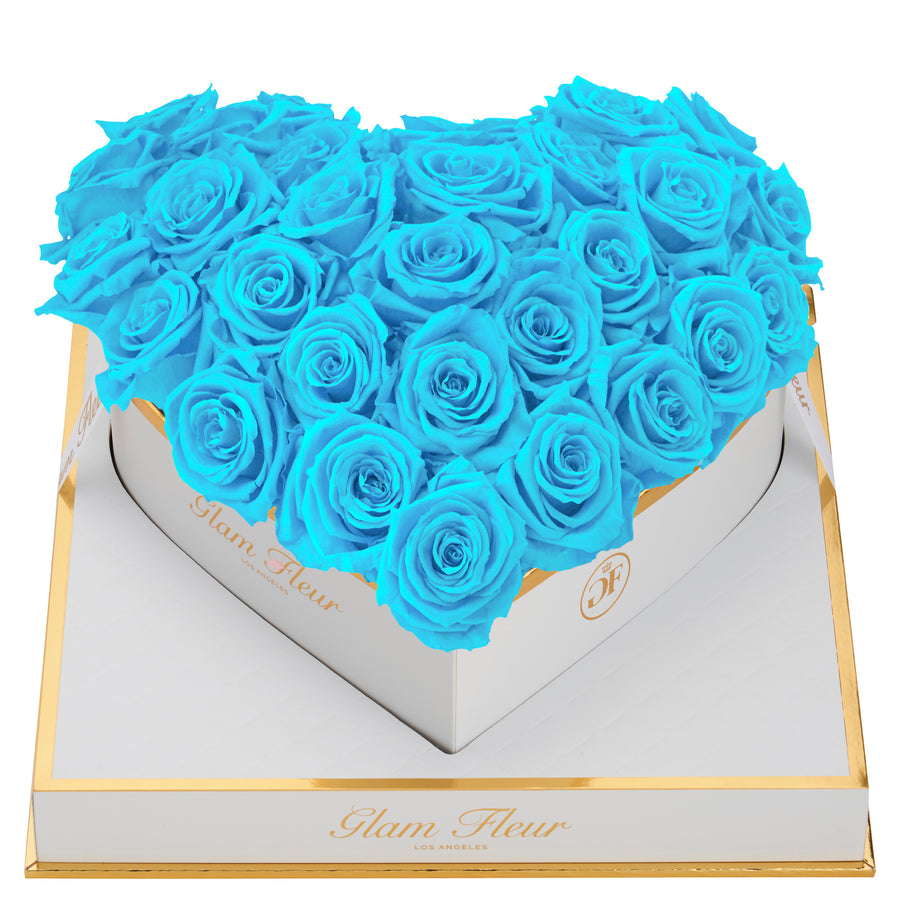Blanche Heart Baby Blue Preserved Rose - Glam Fleur