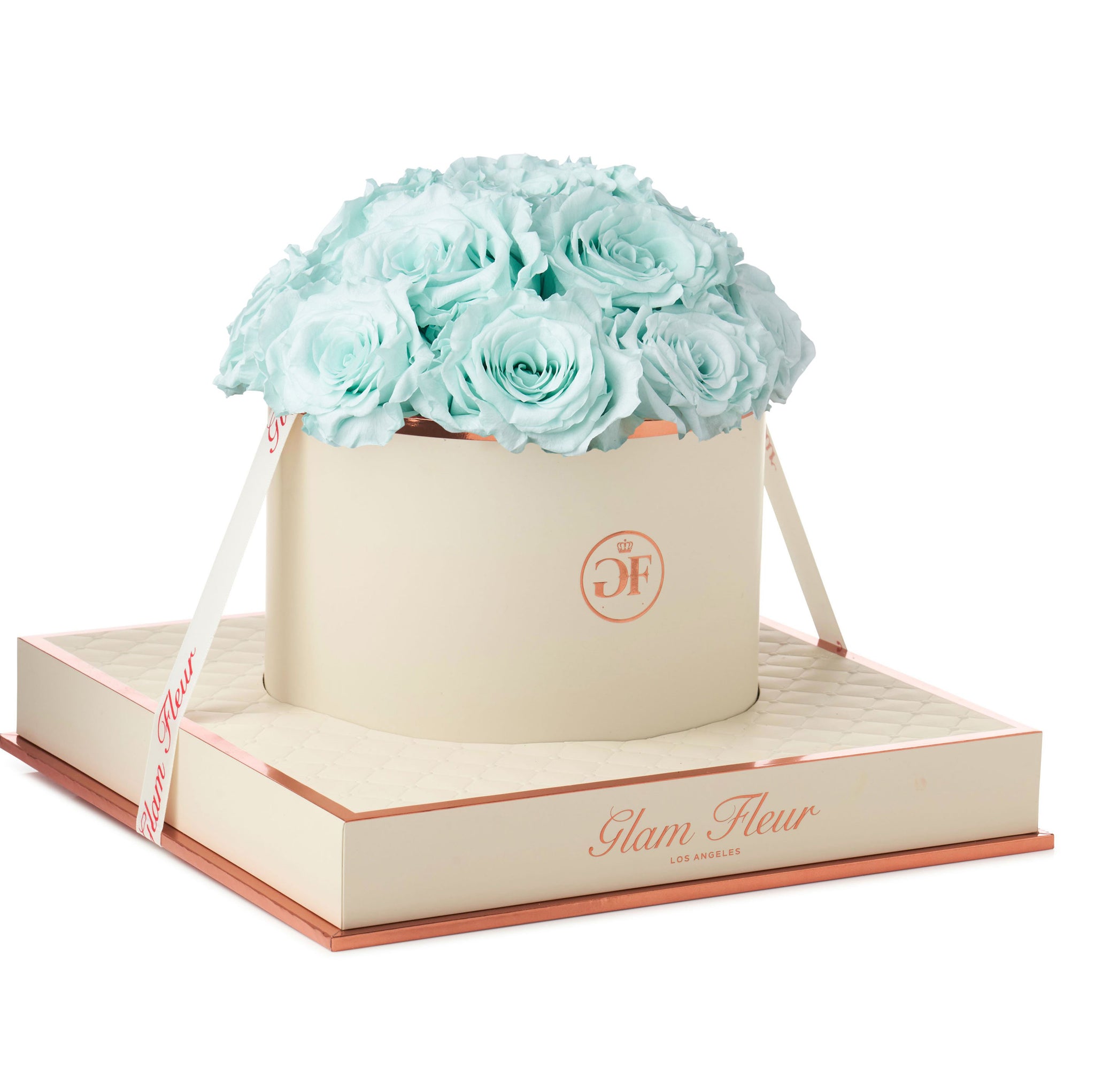 Mint Long Lasting Roses in Round Box | Glam Fleur®