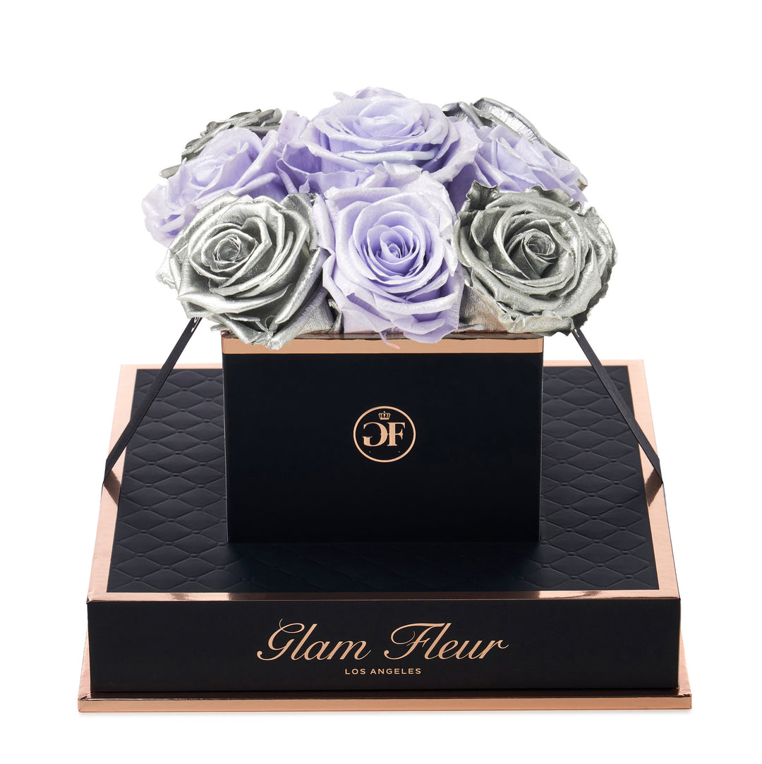 Metallic Silver & Glow Lavender Preserved Rose - Glam Fleur