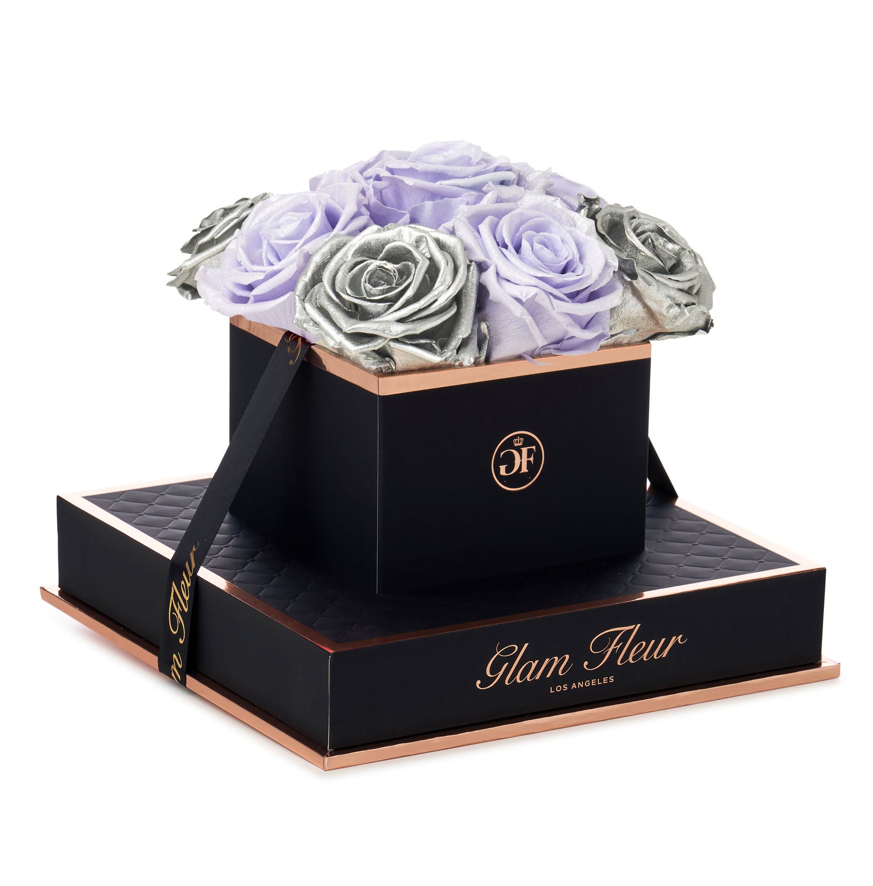 Metallic Silver & Glow Lavender Preserved Rose - Glam Fleur