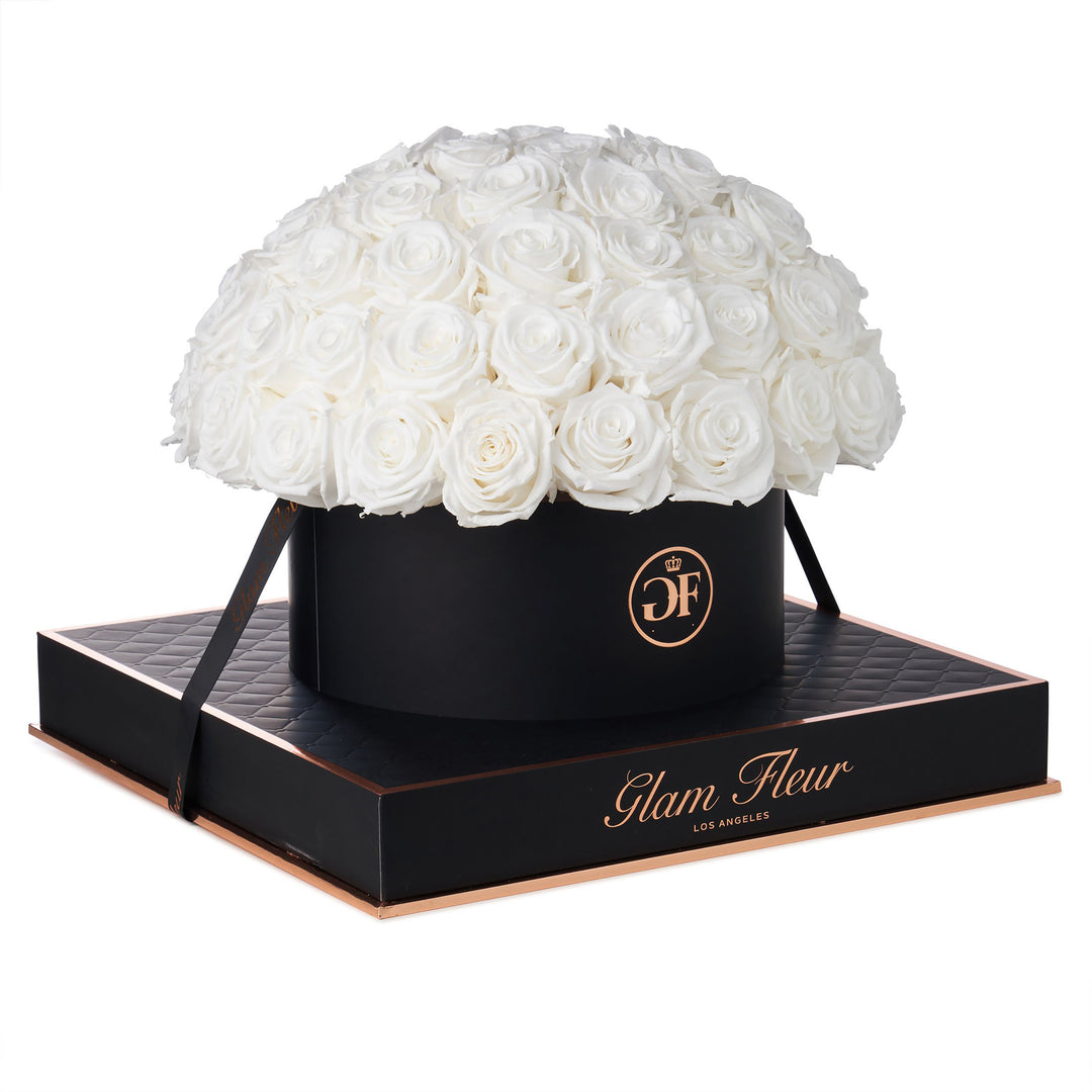 Grande Round White Preserved Rose - Glam Fleur