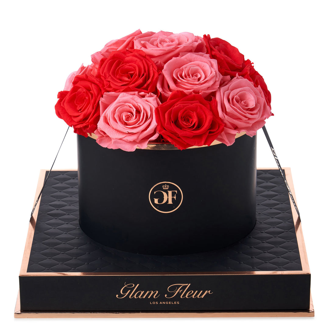 Noir Round Light Pink & Light Red Preserved Rose - Glam Fleur