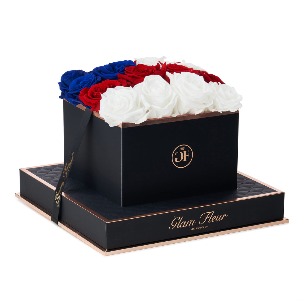 Noir Square Flag Preserved Roses - Glam Fleur