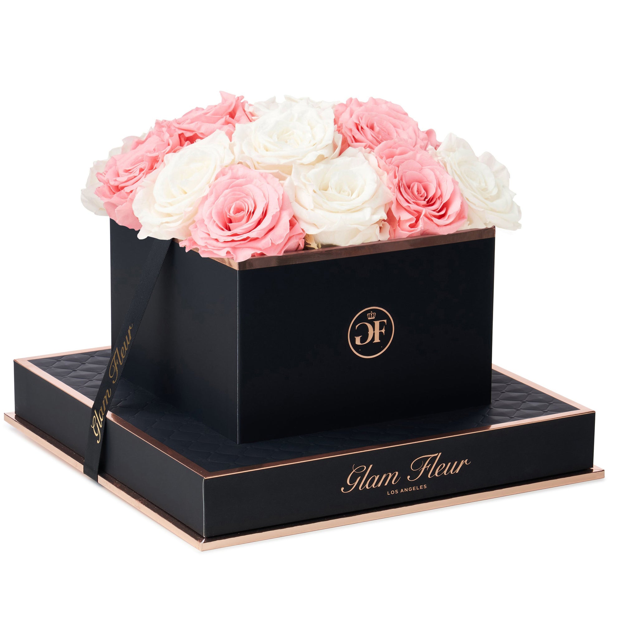 Ivory and Light Pink Rose Bouquet in Square Box | Glam Fleur®