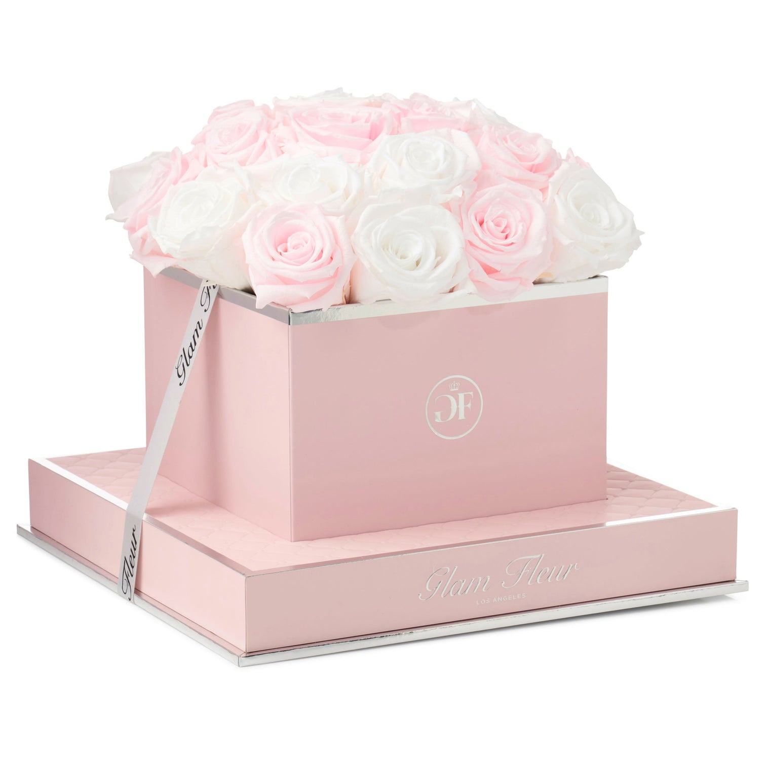 Rosé Square Baby Pink & White Preserved Rose - Glam Fleur