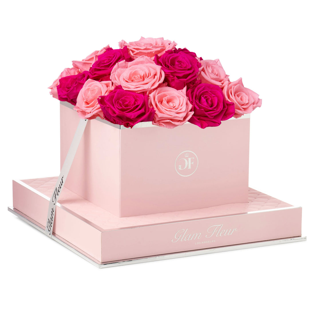 Rosé Square Fuchsia & Light Pink Preserved Rose - Glam Fleur