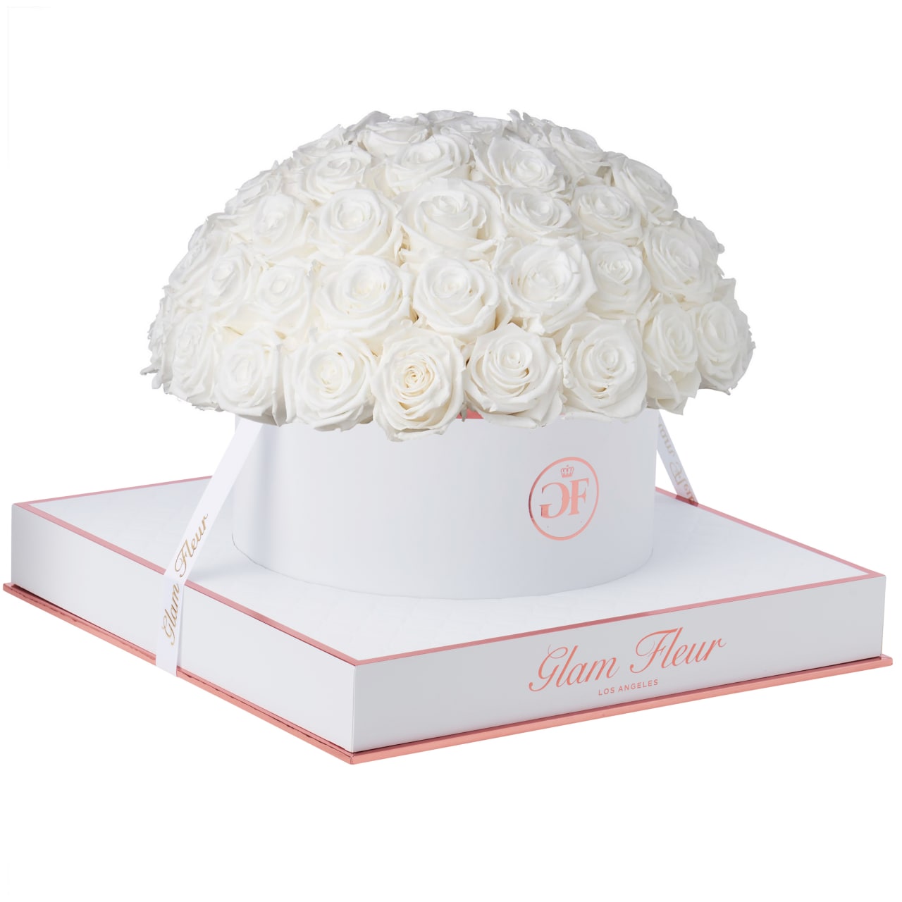 White Luxury Rose Bouquet in a Round Box | Glam Fleur®