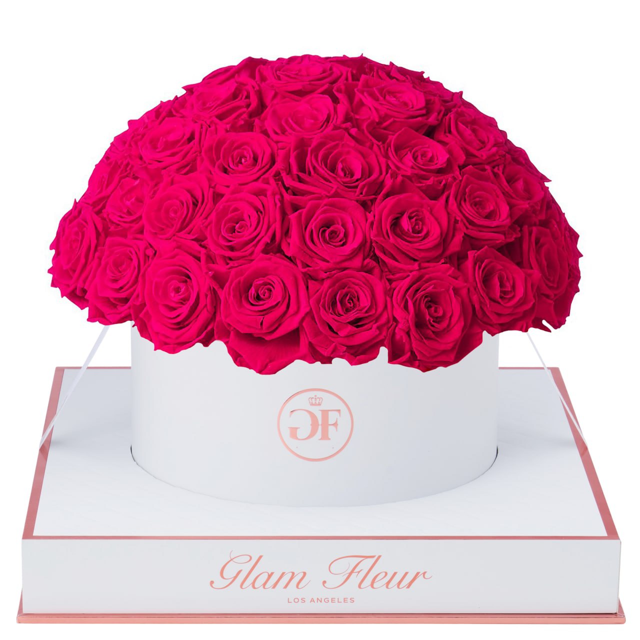 Fuchsia Roses That Last a Year in a Round Box - Glam Fleur