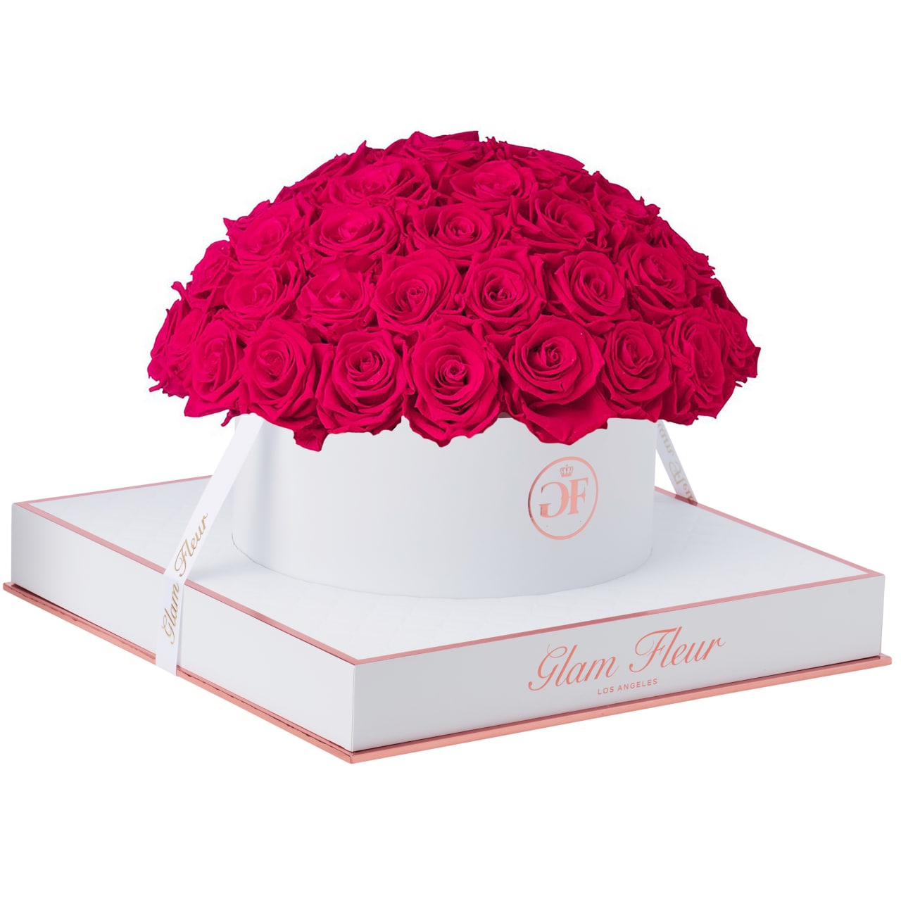 Fuchsia Roses That Last a Year in a Round Box - Glam Fleur