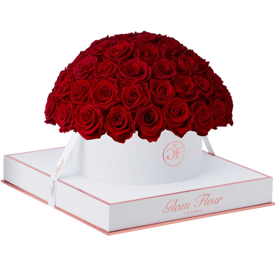 Red Luxury Rose Bouquet in a Large Round Box | Glam Fleur®